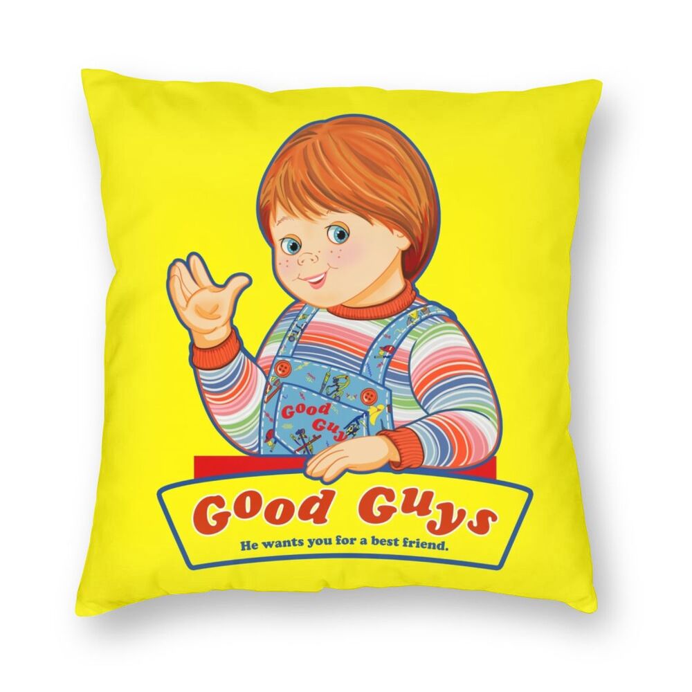 Good Guys Logo Yellow Throw Pillow | Elm Street Toys